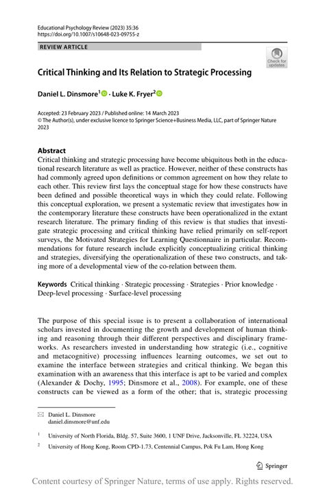 Critical Thinking And Its Relation To Strategic Processing