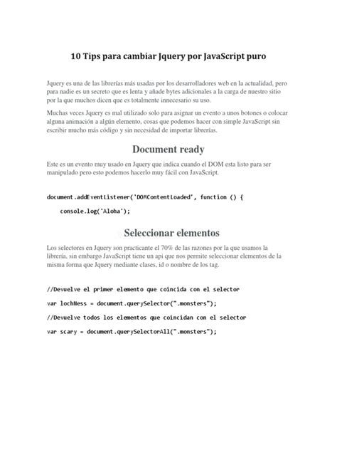 Cambiando Jquery Por Javascript Puro Pdf J Query Script Java