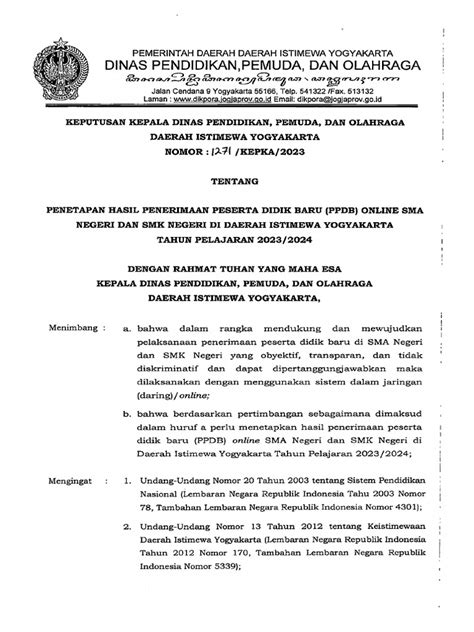 Pengumuman Diterima Ppdb Sman 1 Sleman Tahun 2023 Pdf