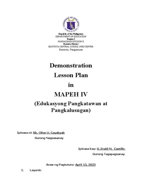 Demonstration Lesson Plan Pdf