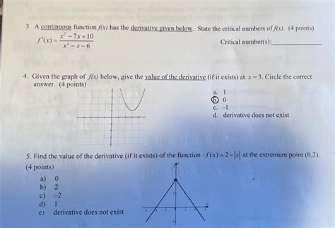 solved 3 a continuous function f x has the derivative