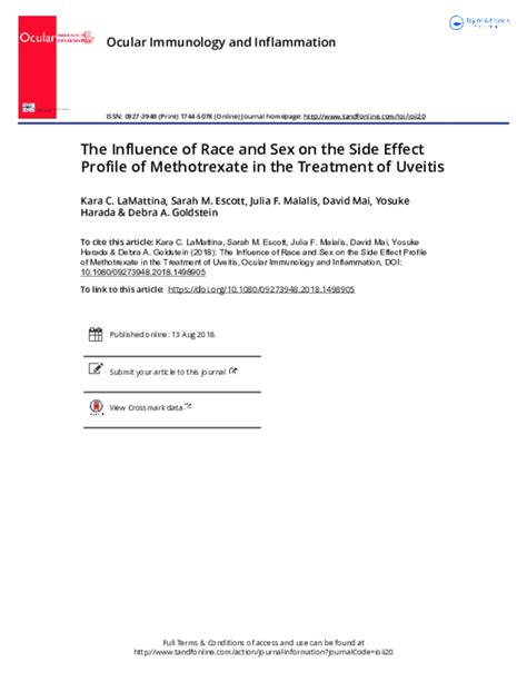 Pdf The Influence Of Race And Sex On The Side Effect Profile Of Methotrexate In The Treatment