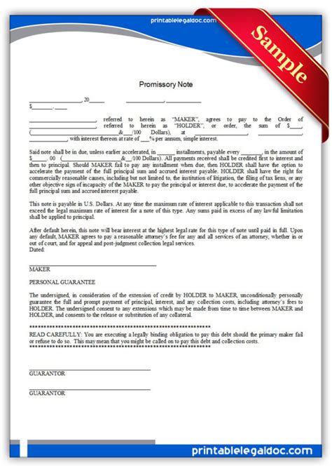 Free Printable Promissory Note Assignment Form Generic