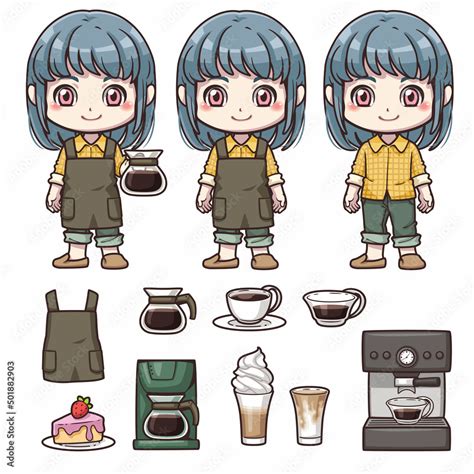 Illustrations About Cute Cafe Shop Cartoon Barista Girl And Coffee