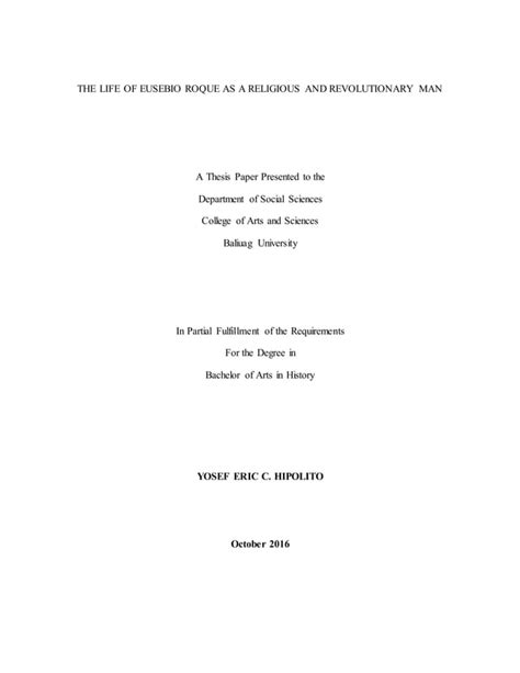 The Life Of Eusebio Roque As A Religious And Revolutionary Man 2016 Docx Religion