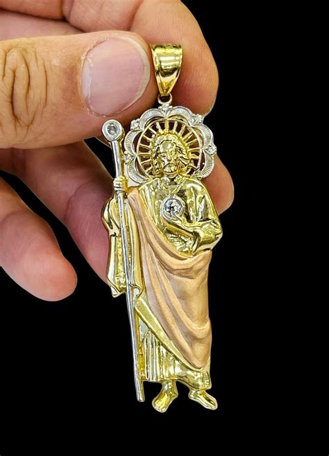 14k Solid Tri Color Gold San Judas Tadeo Jude The Apostle Large