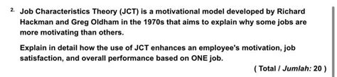 Solved 2 Job Characteristics Theory Jct Is A Motivational