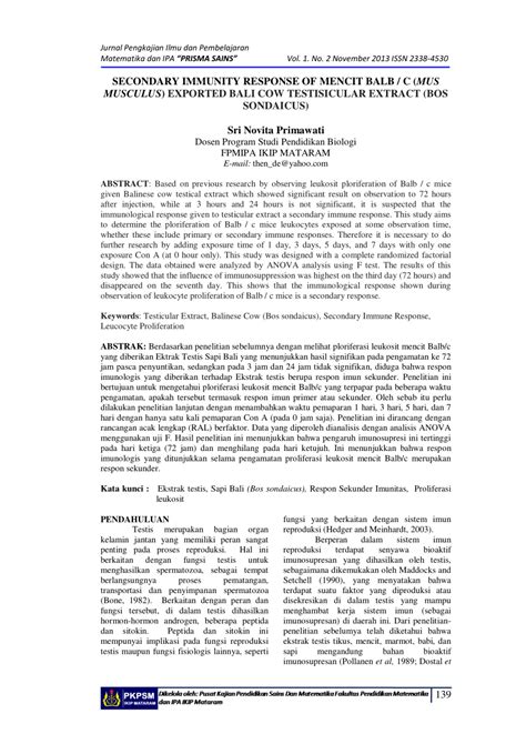 Pdf Secondary Immunity Response Of Mencit Balb C Mus Musculus