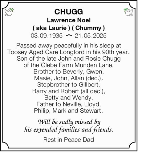 Chugg Lawrence Noel Tributes The Examiner The Examiner