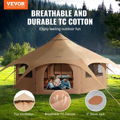 Vevor Canvas Tent 4 Seasons 5 M164 Ft Bell Tent For Camping With