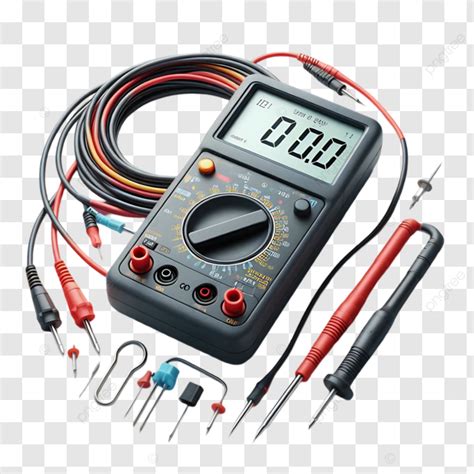 A Digital Multimeter Surrounded By Various Test Leads And Probes Used For Measuring Voltage