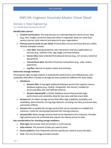 Aws Ml Engineer Cheat Sheet Data Engineering Pdf Machine Learning