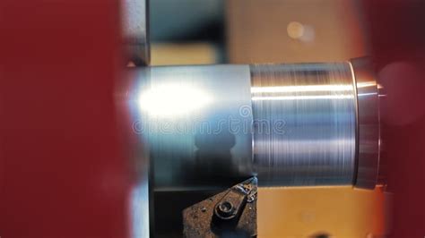 Lathe Machine Turning Metal Part At High Speed Cutting Tool Shaping