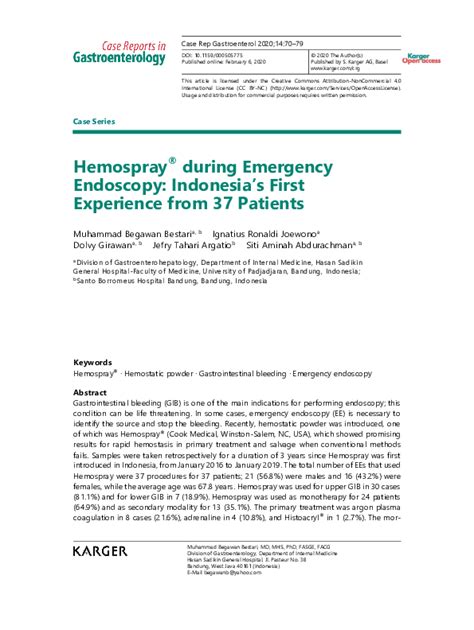 Pdf Hemospray® In Emergency Endoscopy Indonesia Study