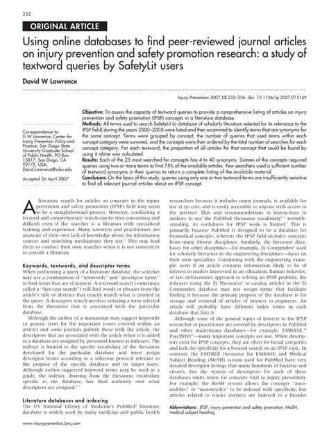 Pdf Using Online Databases To Find Peer Reviewed Journal Articles On
