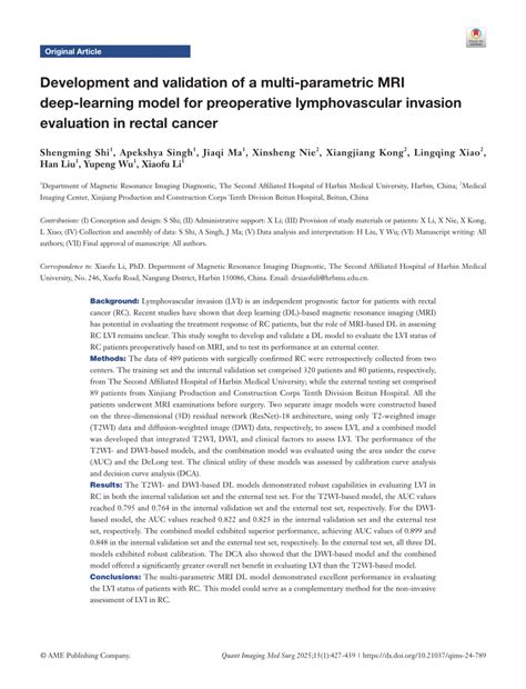 Pdf Development And Validation Of A Multi Parametric Mri Deep Learning Model For Preoperative