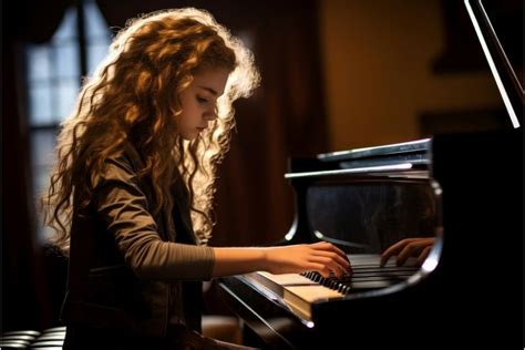 Dedicated Girl Plays Piano In Light Generate Ai