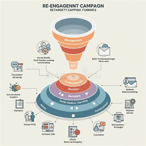 Funnel Diagram Illustrating A Marketing Concept Showing Stages Like Awareness Stock