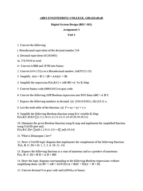 Assignment 1 For Dsd Pdf