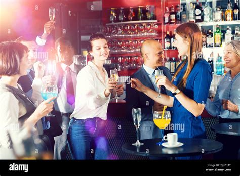 Girls Having Fun On Corporate Party Stock Photo Alamy