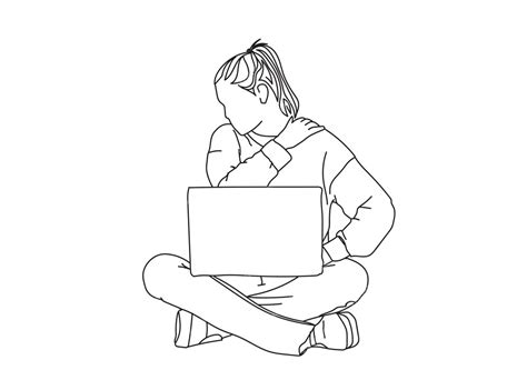 Premium Vector Cute Girl Line Art Drawing