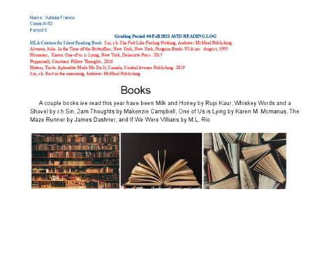 Avid Reading Log 1 Pdf