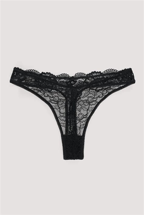 Mid Waist Lace Thong Black Na Kd