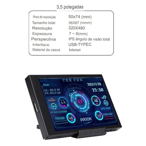 Tela Secundária Ips Tipo C 35 E 116 Polegadas Cpu Do Computador Gpu Ram Monitor Hdd Usb