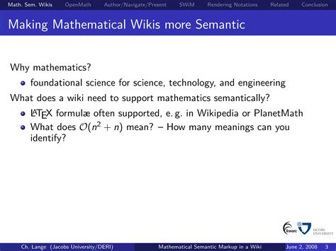 mathematical semantic markup in a wiki the roles of symbols and