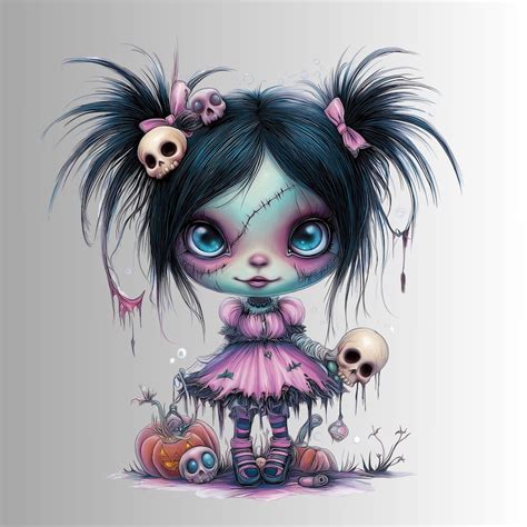 Spooky Chibi Girl Clipart Collection Instant Download Etsy