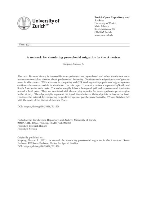 Pdf A Network For Simulating Pre Colonial Migration In The Americas