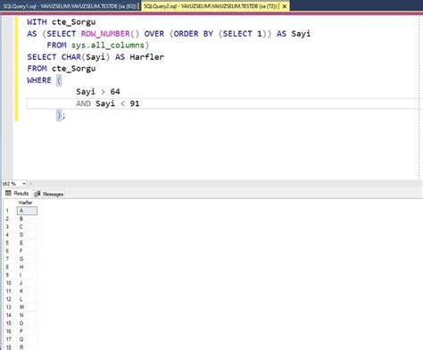 sql server da cte kullanarak harfleri a dan z ye sıralayıp getirmek