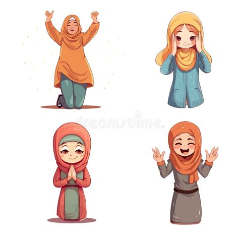 Cute Islamic Character Women Vector Flat Stock Vector Illustration Of