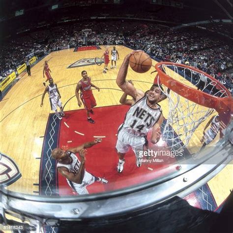 New Jersey Nets Jamie Feick In Action Getting Rebound Vs Los Angeles