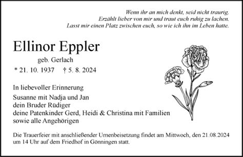 Traueranzeigen Von Ellinor Eppler Schwaebische De Trauerportal