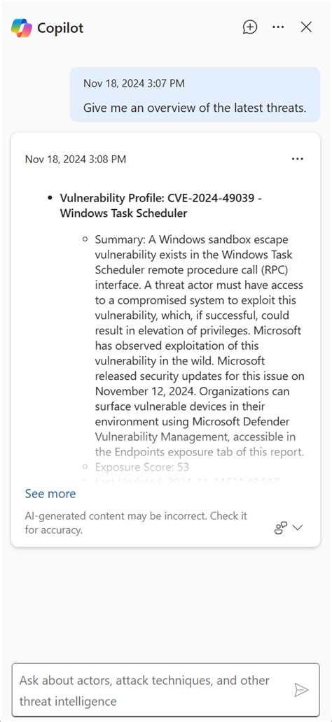 使用 智能 Microsoft Security Copilot 副驾驶® 进行威胁情报 Microsoft Defender Microsoft Learn