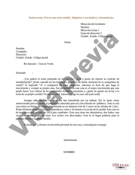 Carta De Muestra Para Anuncio De Venta De Casa Us Legal Forms