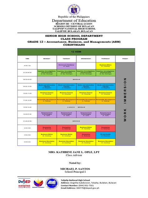 Shs Class Program Second Semester 2023 2024 Pdf Science