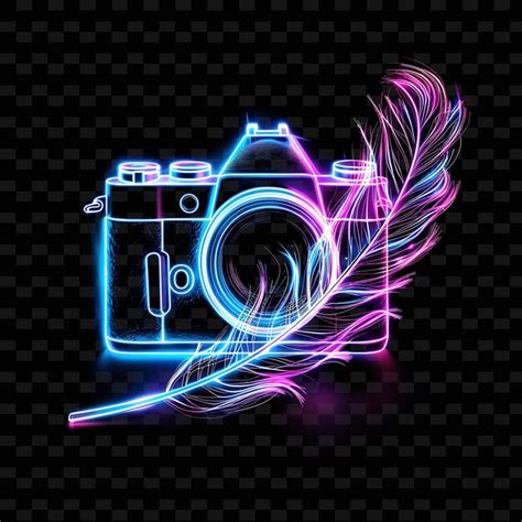 A Camera With A Blue And Pink Neon Light Effect Premium Ai Generated Psd