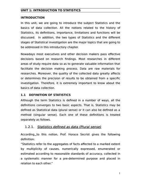Unit 1 Stat I Lecture Notes 1 Unit 1 Introduction To Statisticsunit 1 Introduction To
