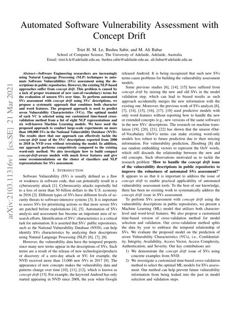 Pdf Automated Software Vulnerability Assessment With Concept Drift