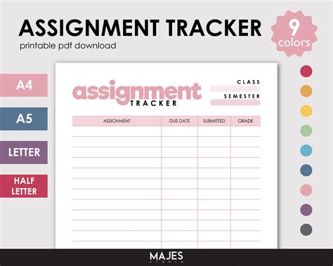 Assignment Planner Assignment Tracker Homework Planner Etsy