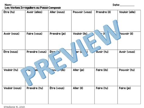 Passé Composé Irregular Verbs Jai Qui A Speaking Game Past Tense