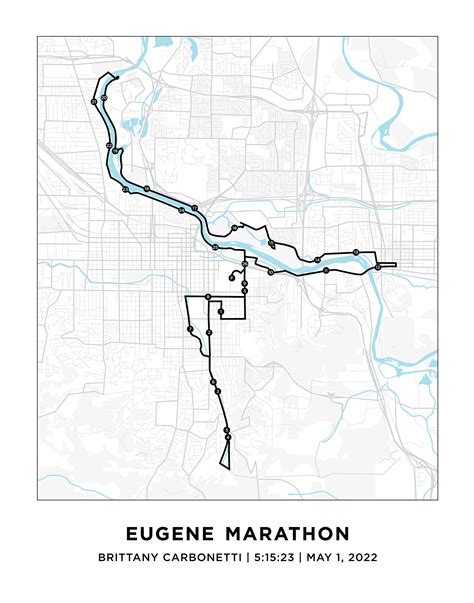 Eugene Marathon Course Map Personalized Eugene Marathon Route Map Custom Marathon Map Ts For