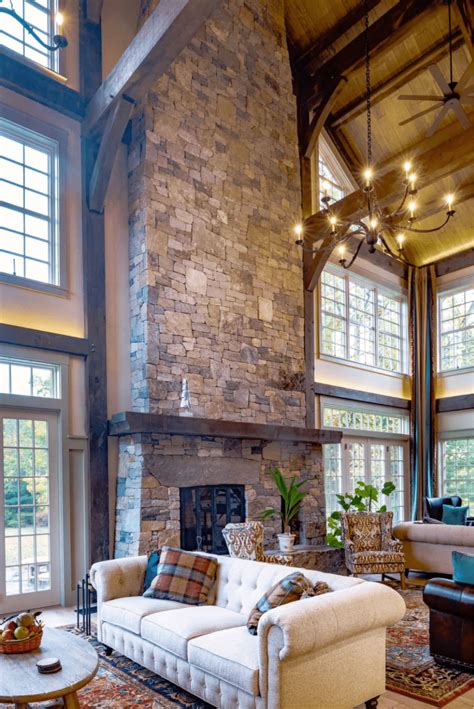 Elegant Living Room Designs With Stone Wall Fireplaces