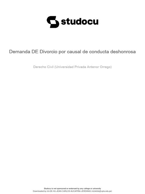 Demanda De Divorcio Por Causal De Conducta Deshonrosa Pdf Divorcio