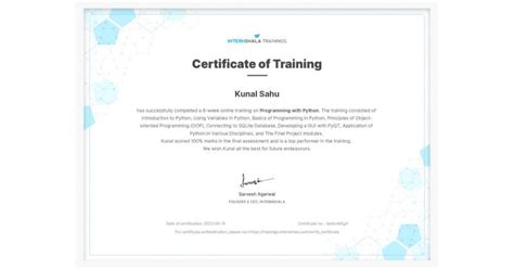 Successfully Completed The Programming With Python Training From Internshala Trainings Kunal Sahu