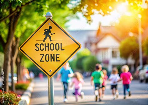 School Zone Road Signs Bokeh Background Blurred Street Photography