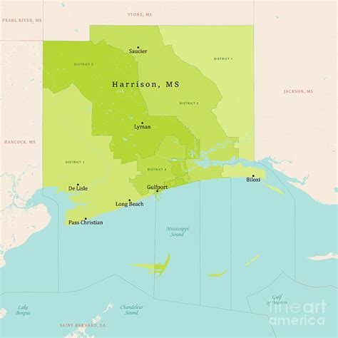 Ms Harrison County Vector Map Green Digital Art By Frank Ramspott Pixels