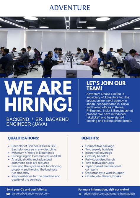Hiring Backend Sr Adventure Dhaka Limited
